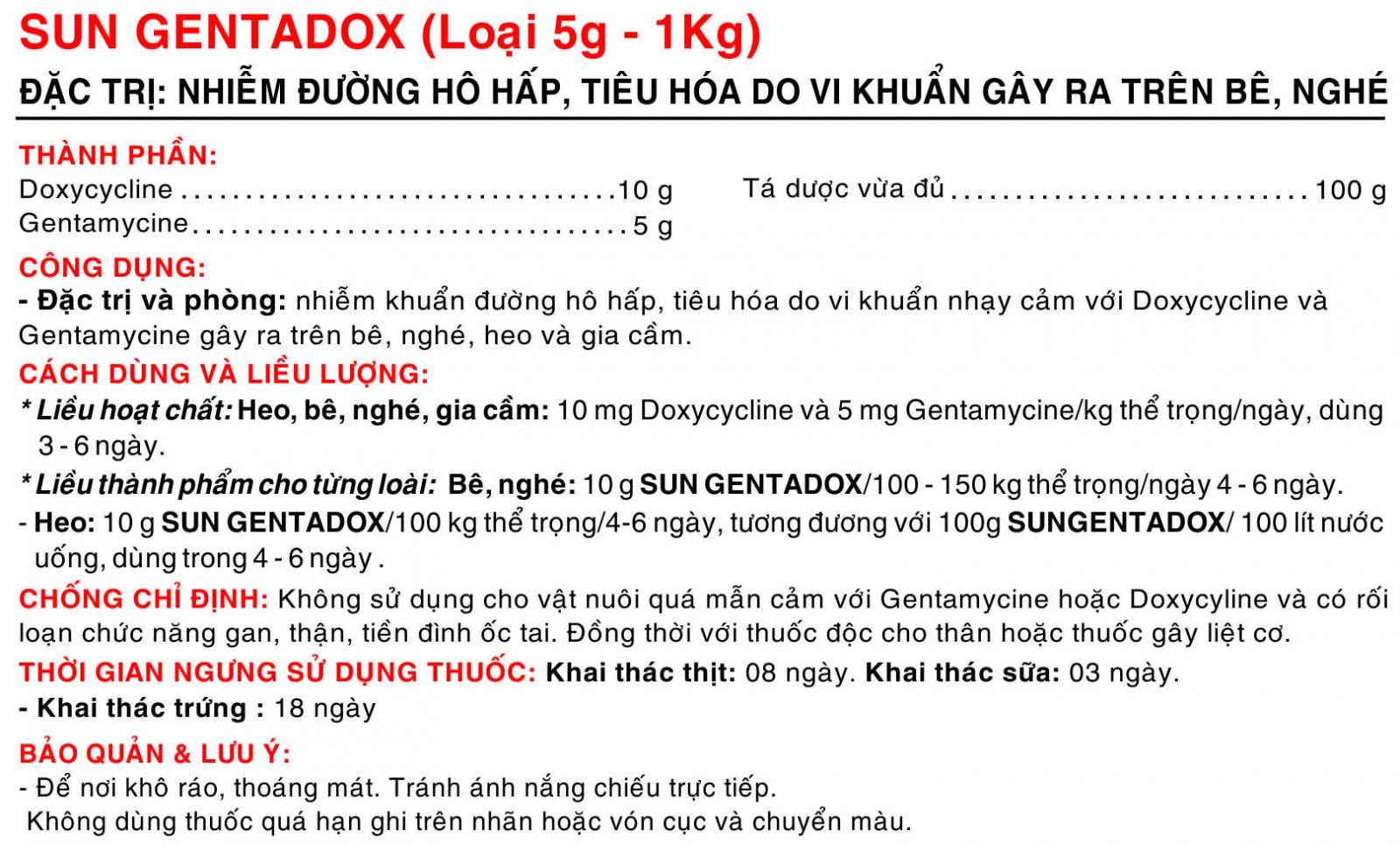 Thuốc thú y Sun Gentadox - Sản phẩm